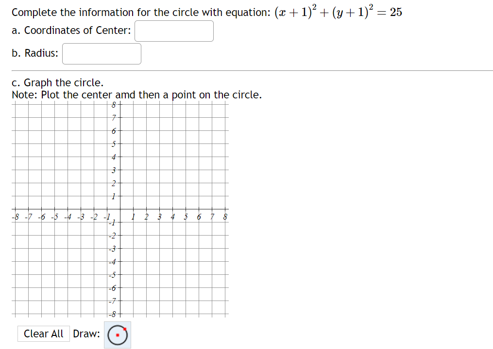 Solved Complete the information for the circle with | Chegg.com