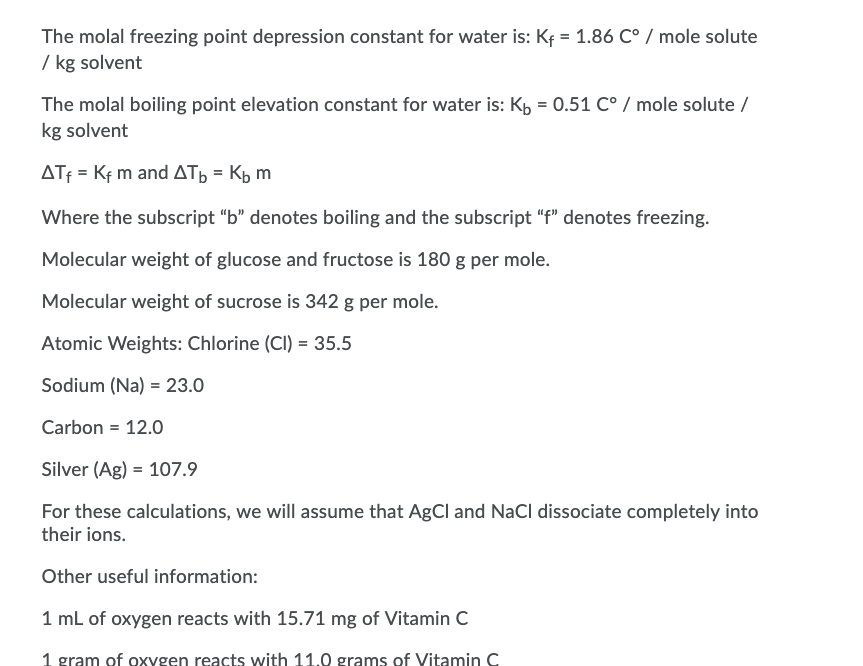 Solved The molal freezing point depression constant for | Chegg.com