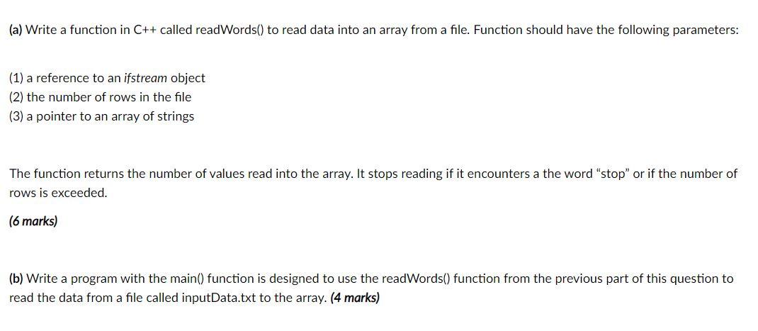 Solved A Write A Function In C Called Readwords To