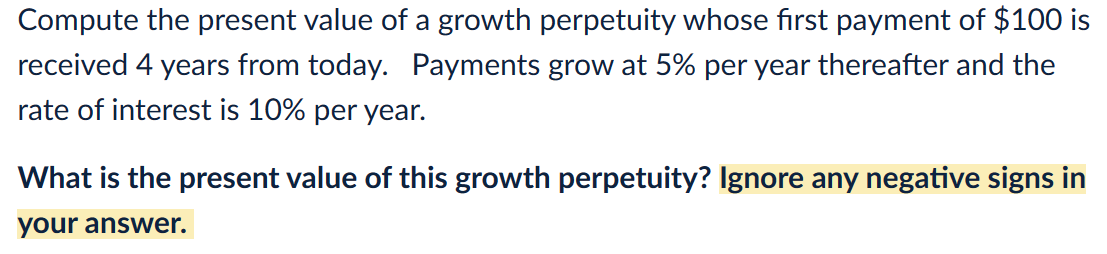 Solved Compute the present value of a growth perpetuity | Chegg.com