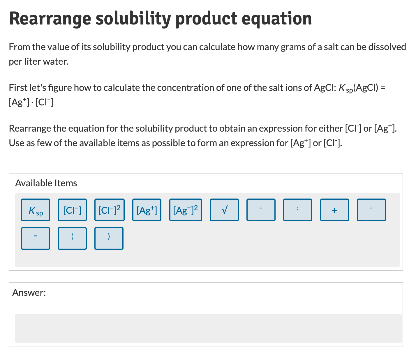 Solved Rearrange solubility product equation From the value | Chegg.com