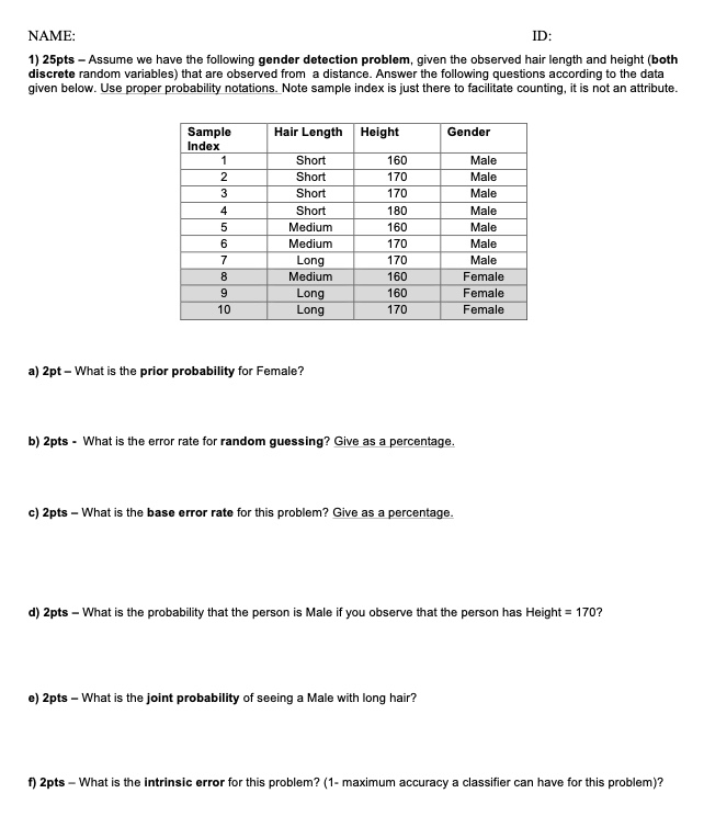 Solved NAME: ID: 1) 25pts - Assume we have the following | Chegg.com