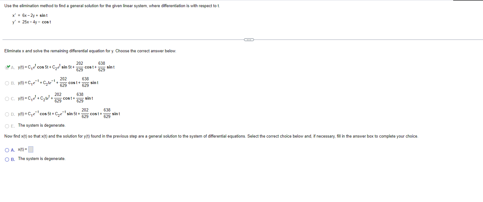 Solved Use the elimination method to find a general solution | Chegg.com
