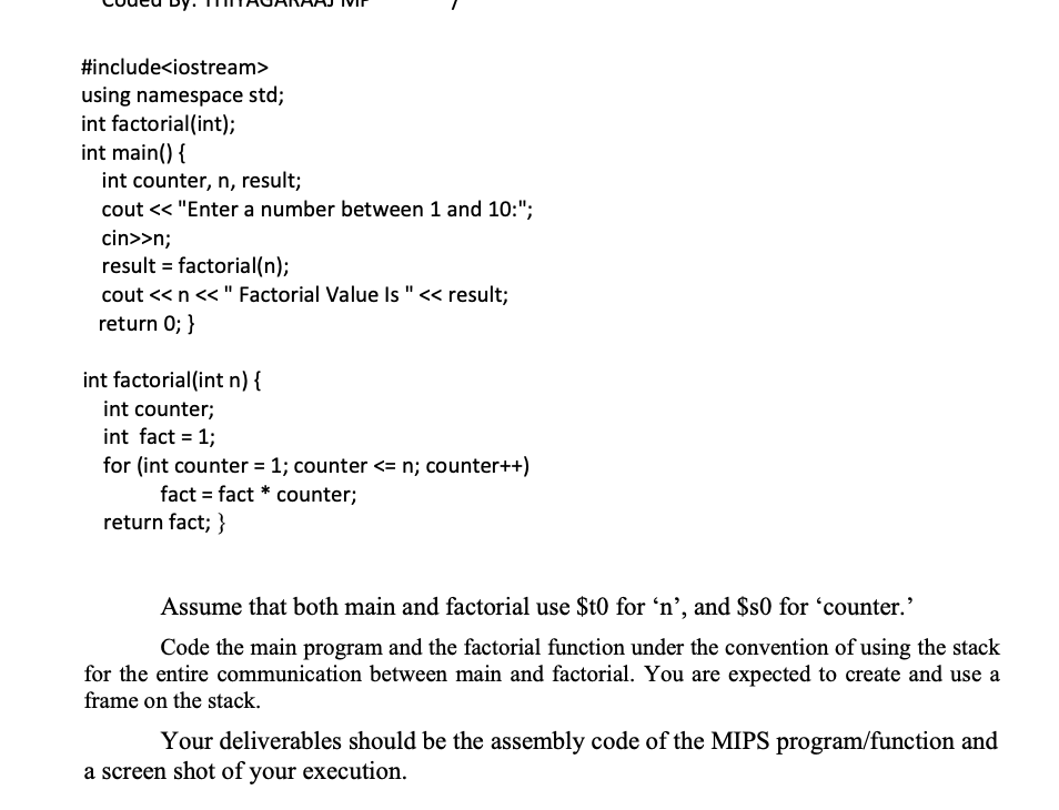 Include Using Namespace Std Int Factorial Int Int