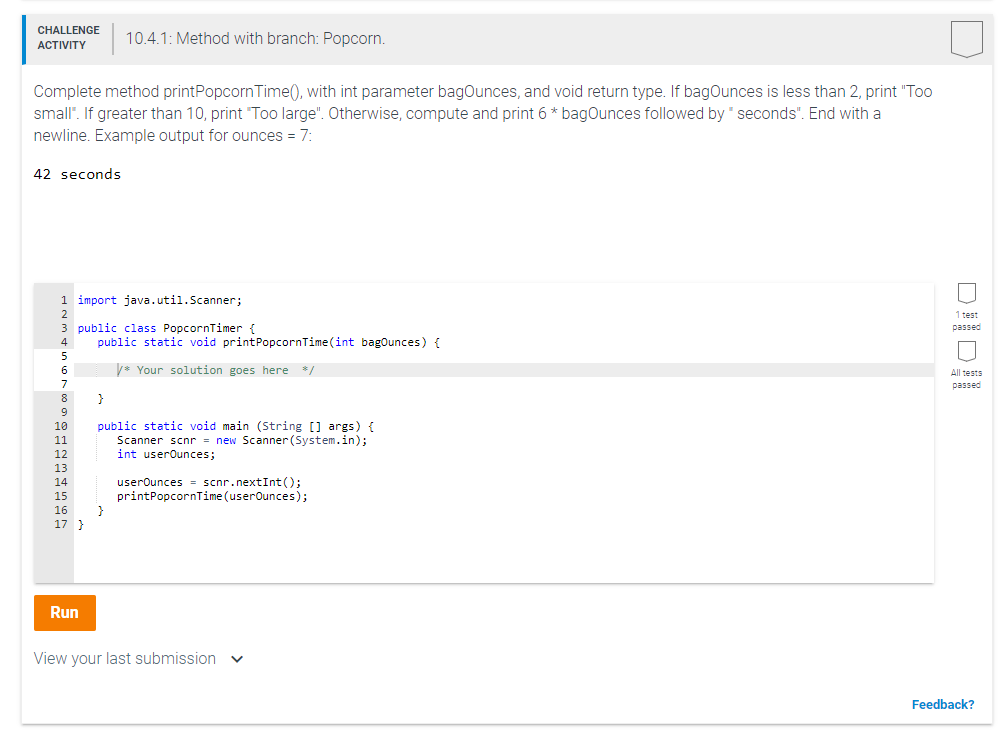 Solved CHALLENGE ACTIVITY 10.4.1: Method with branch: | Chegg.com