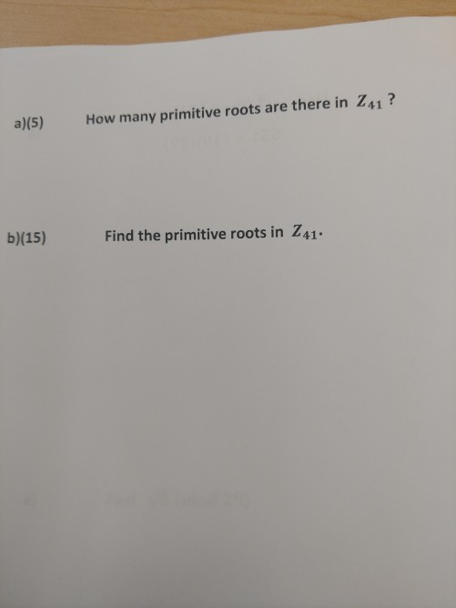 Solved a)(5) How many primitive roots are there in Z41 ? | Chegg.com