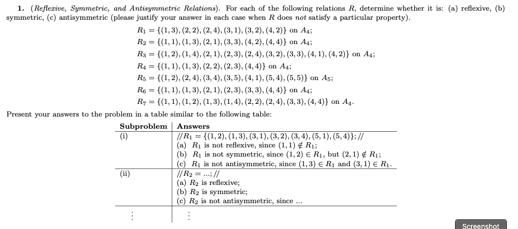 Solved netric, and Antisymmetric Relations). For each of the | Chegg.com