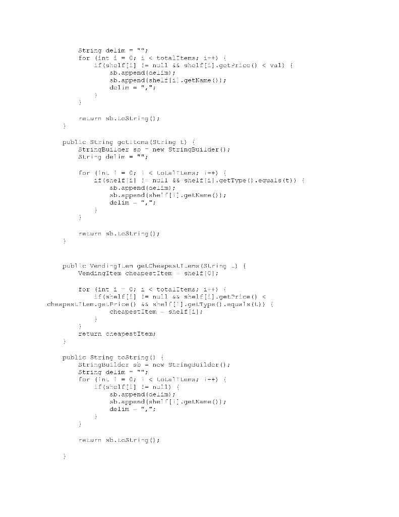 .. Write the explanation of the code of class Vending | Chegg.com