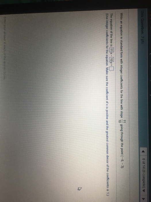 Solved Write an equation in standard form with integer | Chegg.com