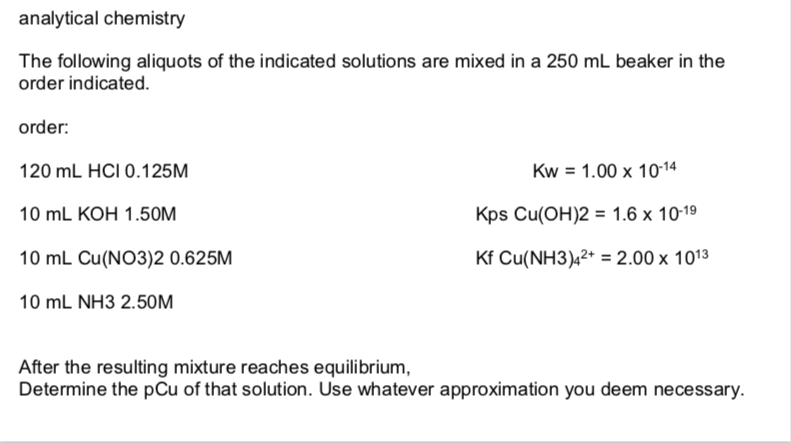 Solved analytical chemistry The following aliquots of the | Chegg.com