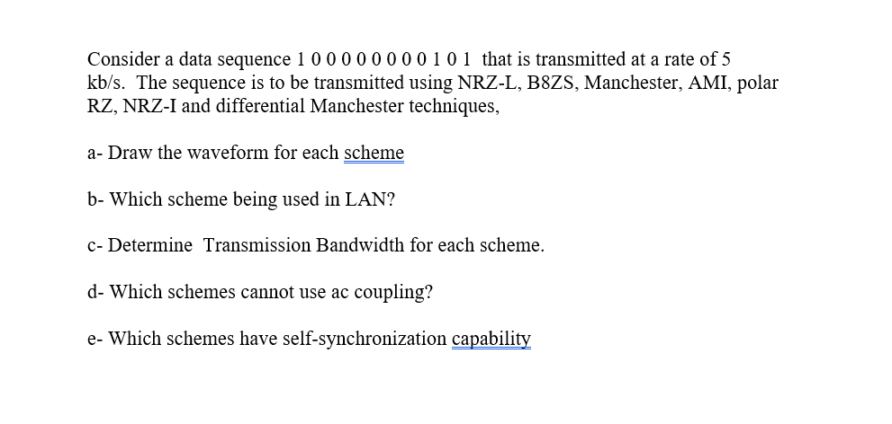 Solved Consider a data sequence 100000000101 that is | Chegg.com