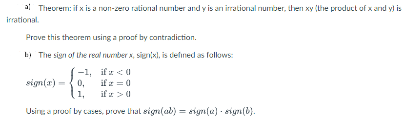 Solved a) Theorem: if x is a non-zero rational number and y | Chegg.com