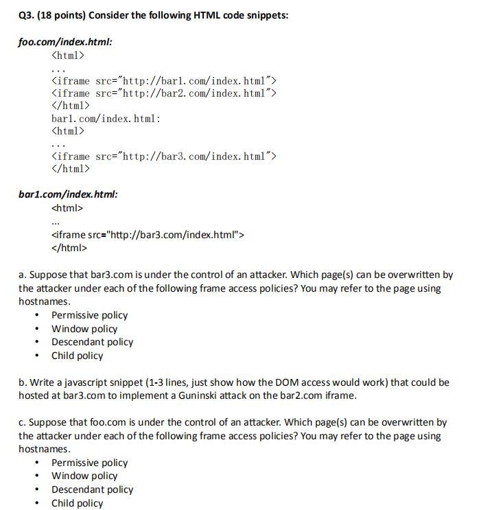 Q3. (18 points) Consider the following HTML code | Chegg.com