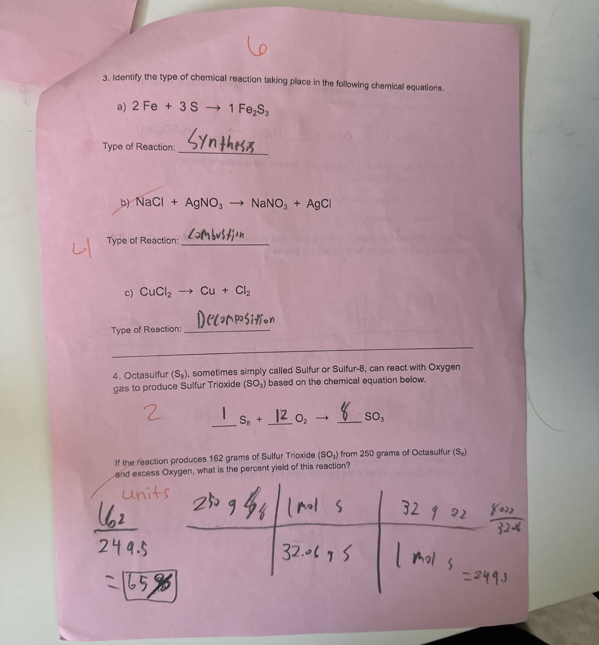 Solved 3. Identify the type of chemical reaction taking | Chegg.com