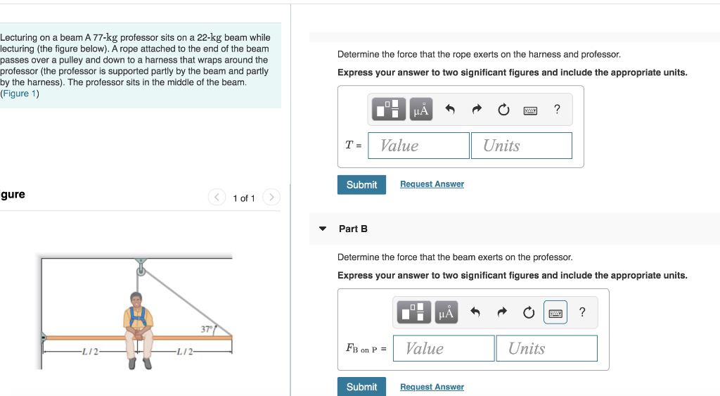 Solved Lecturing on a beam A 77-kg professor sits on a 22-kg | Chegg.com