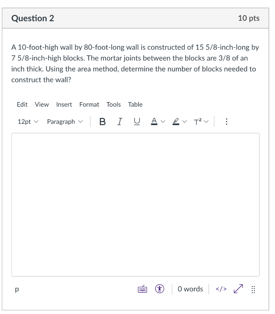 Solved Question 2 10 pts A 10-foot-high wall by 80-foot-long | Chegg.com