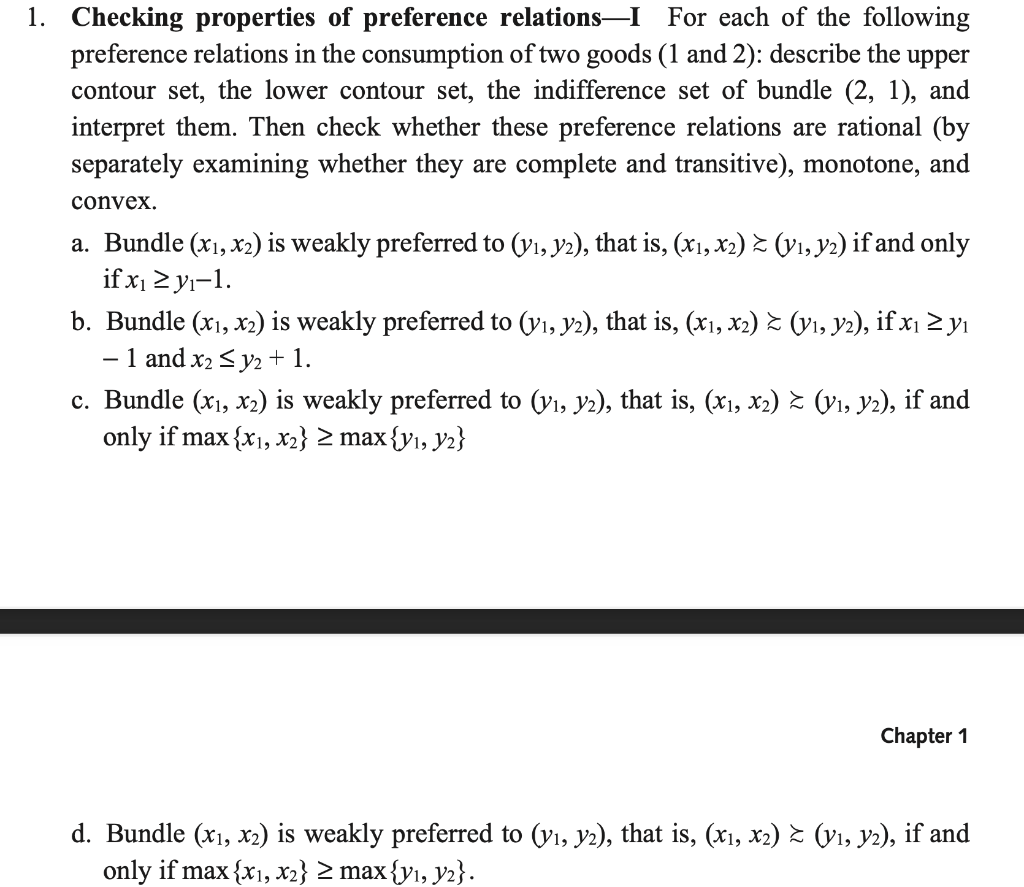 1. Checking properties of preference relations—I For | Chegg.com