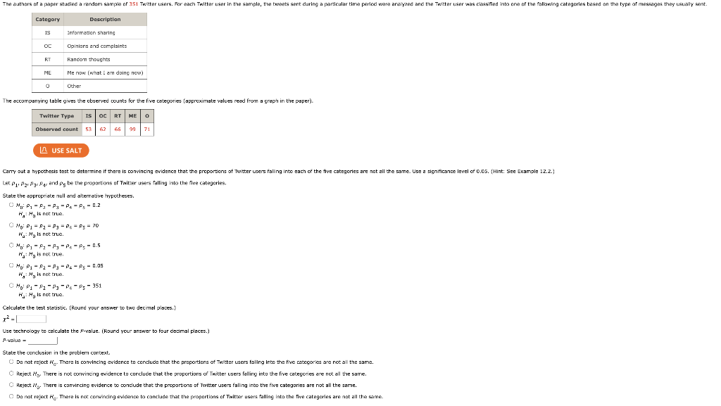 Solved H11:ρ1=ρ2=p3=ρ4−ρ5= .2 Ha:H0 is not true. | Chegg.com