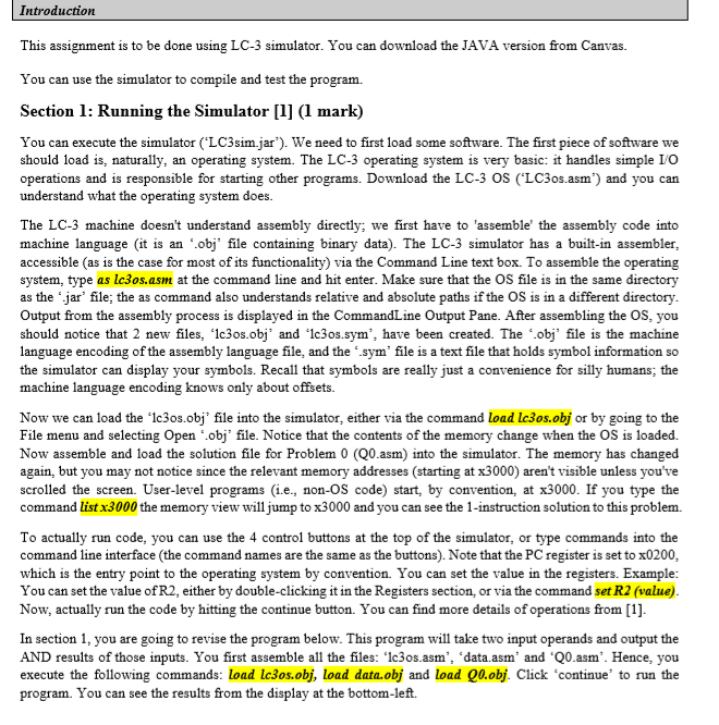 Introduction This assignment is to be done using LC-3 | Chegg.com