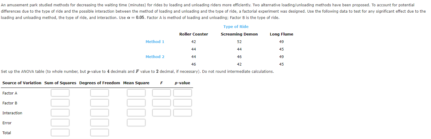 Solved pading and unloading method, the type of ride, and | Chegg.com