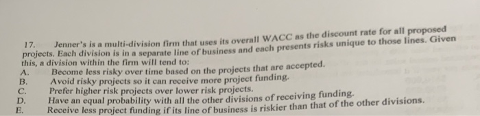 Solved Jenner's is a multi-division flirm that uses its | Chegg.com