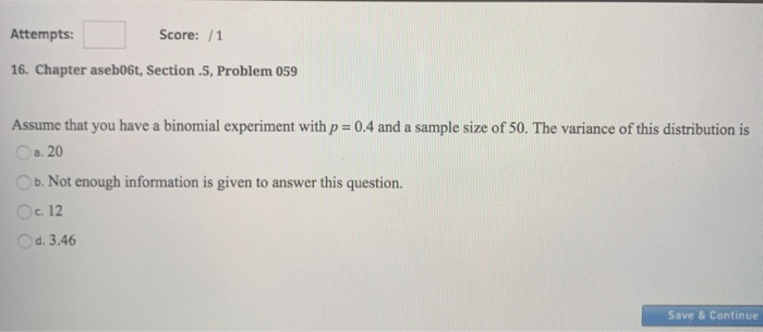 Solved Attempts: Score: /1 16. Chapter aseb06t, Section .5, | Chegg.com Solved Attempts: Score: /1 16. Chapter aseb06t, Section .5, | Chegg.com