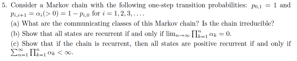 Consider a Markov chain with the following one-step | Chegg.com