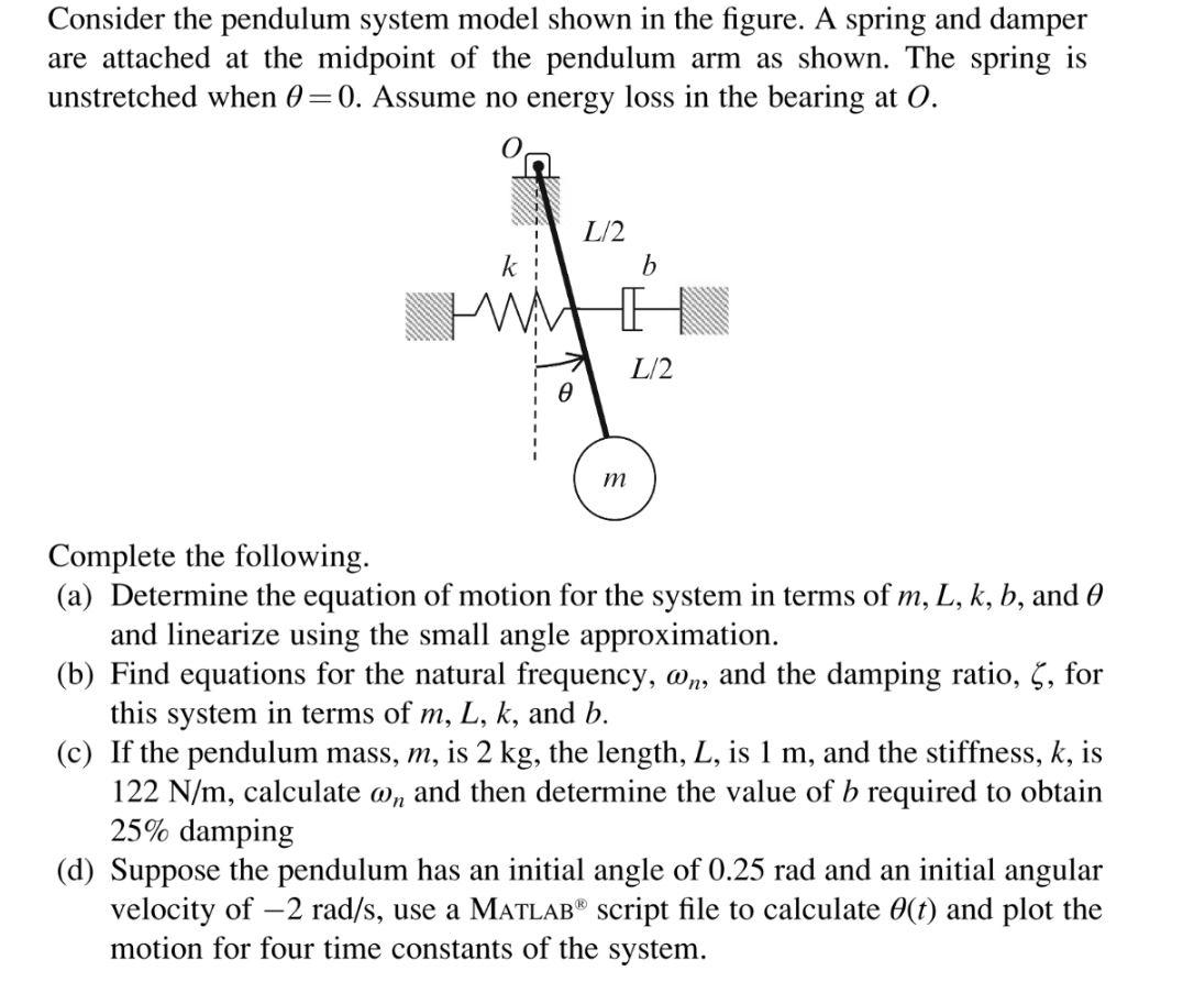 Solved Consider the pendulum system model shown in the | Chegg.com