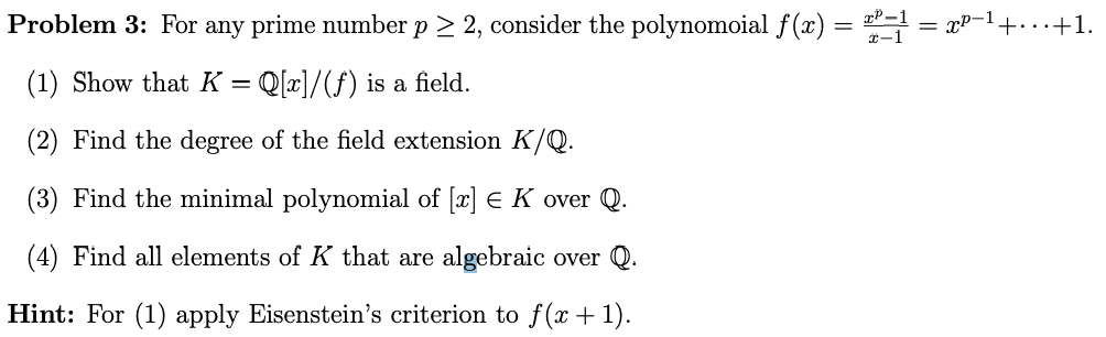 Solved Problem 3: For any prime number p≥2, consider the | Chegg.com