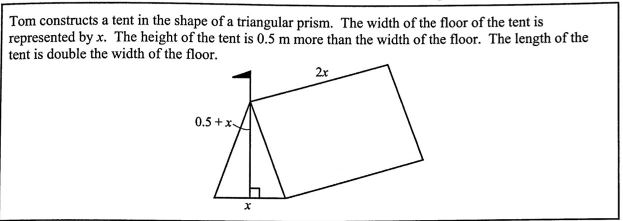 Solved Tom constructs a tent in the shape of a triangular | Chegg.com