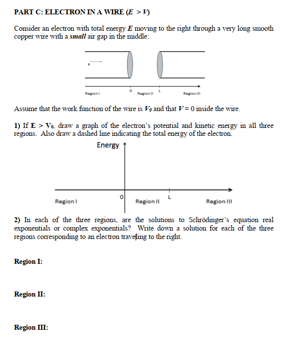 PART C: ELECTRON IN A WIRE (E>V) Consider an electron | Chegg.com