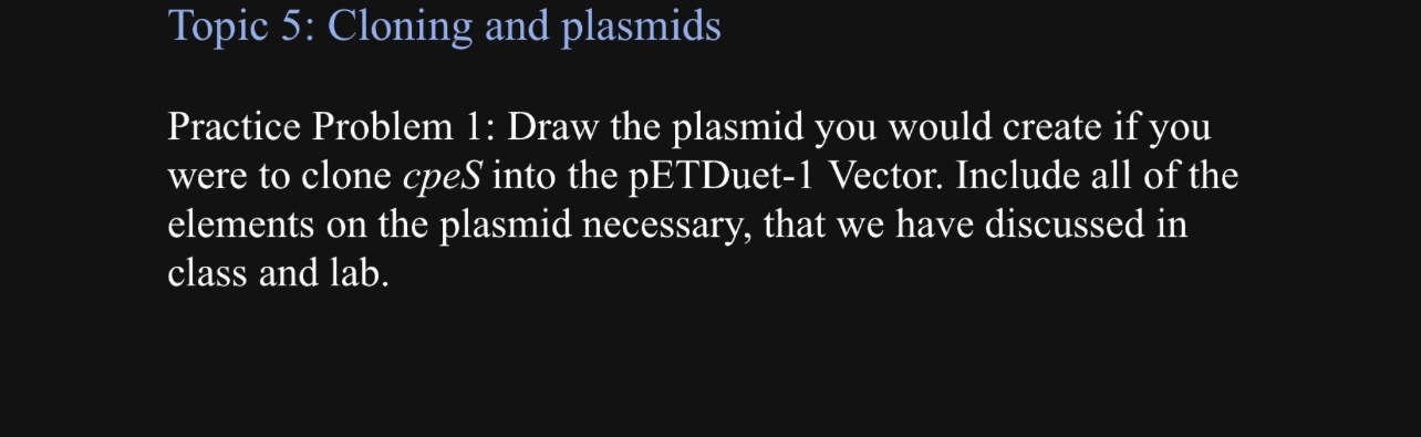 Solved Topic 5: Cloning and plasmids Practice Problem 1: | Chegg.com