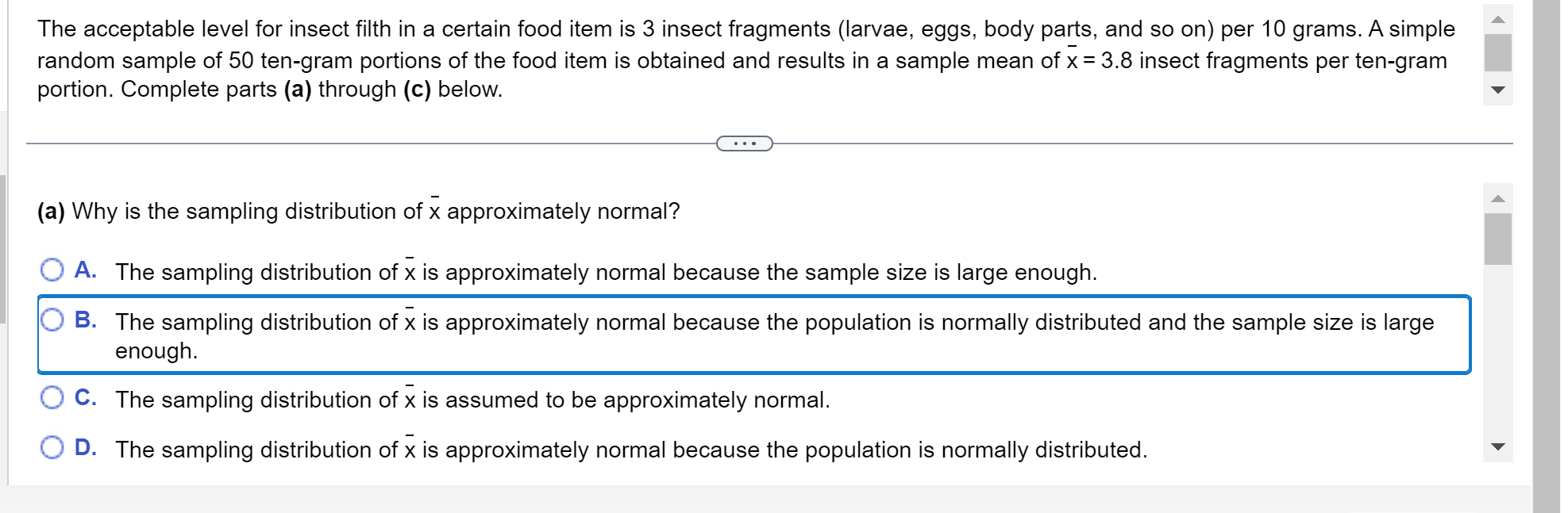 Solved The acceptable level for insect filth in a certain | Chegg.com