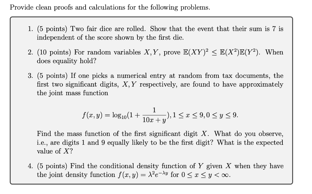 Solved Provide clean proofs and calculations for the | Chegg.com