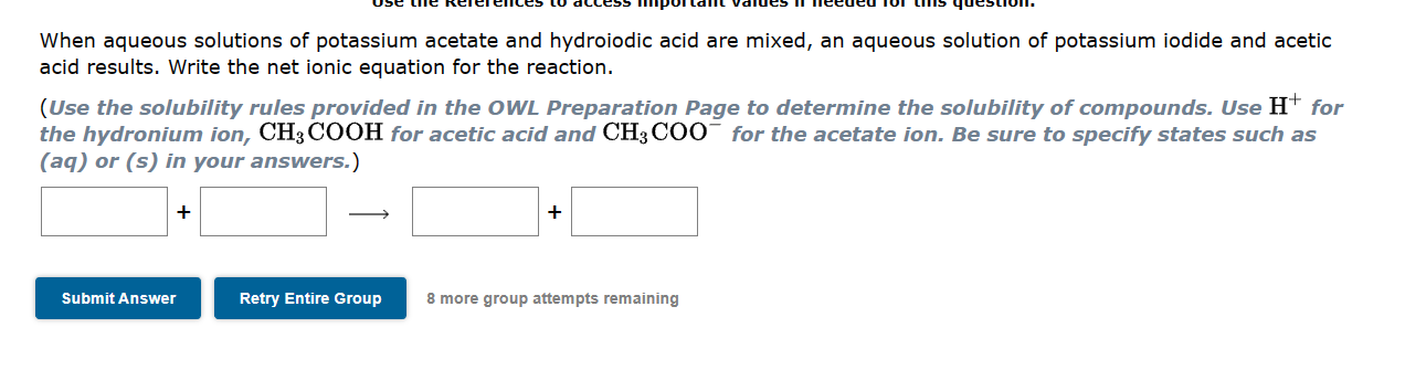 Solved When aqueous solutions of potassium acetate and | Chegg.com