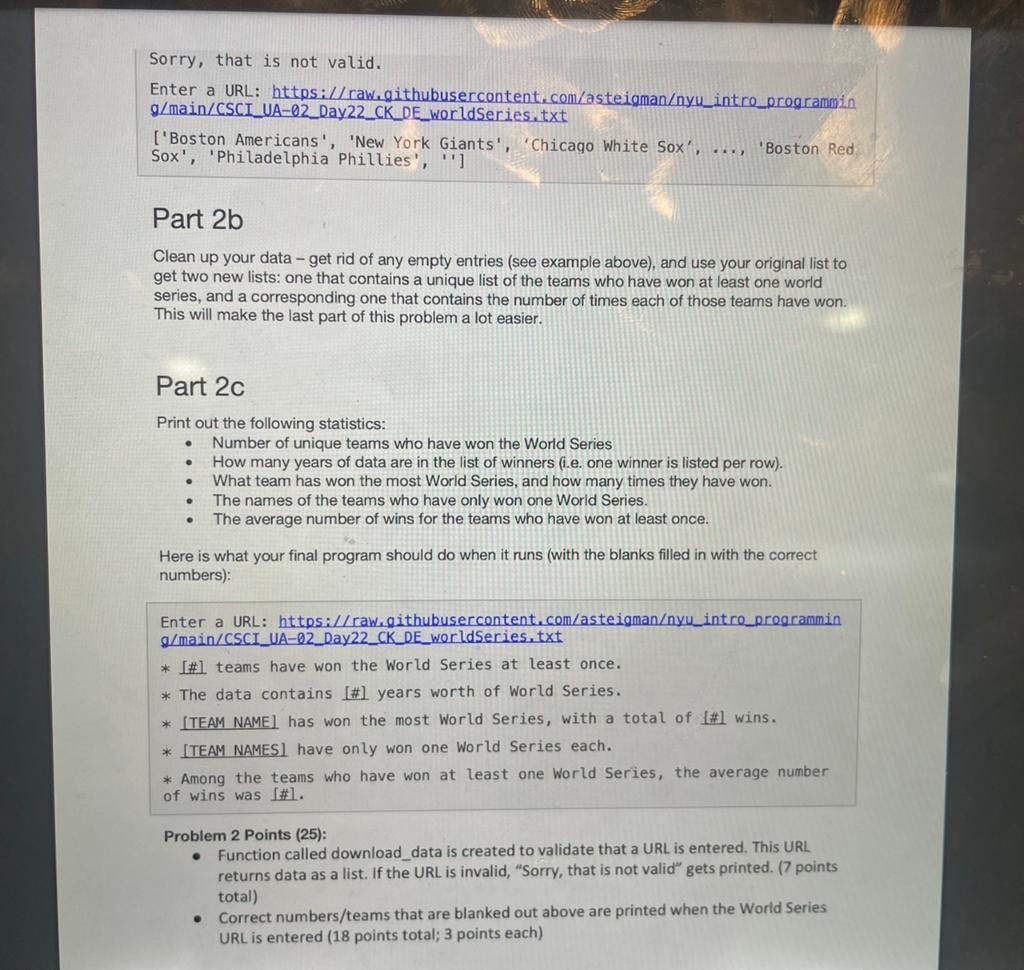 Solved Part 2: World Series Champs For this problem, you | Chegg.com