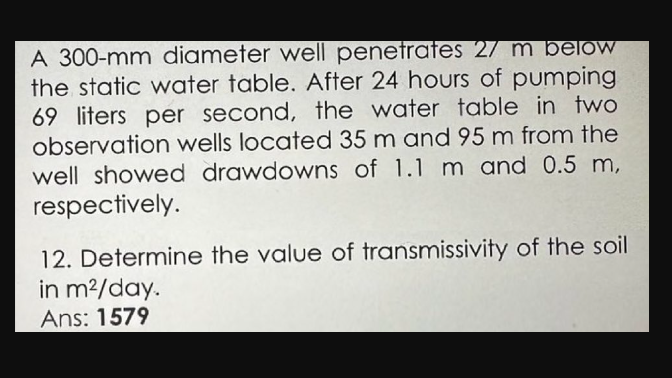 Solved A 300−mm diameter well penetrates 21 m below the | Chegg.com