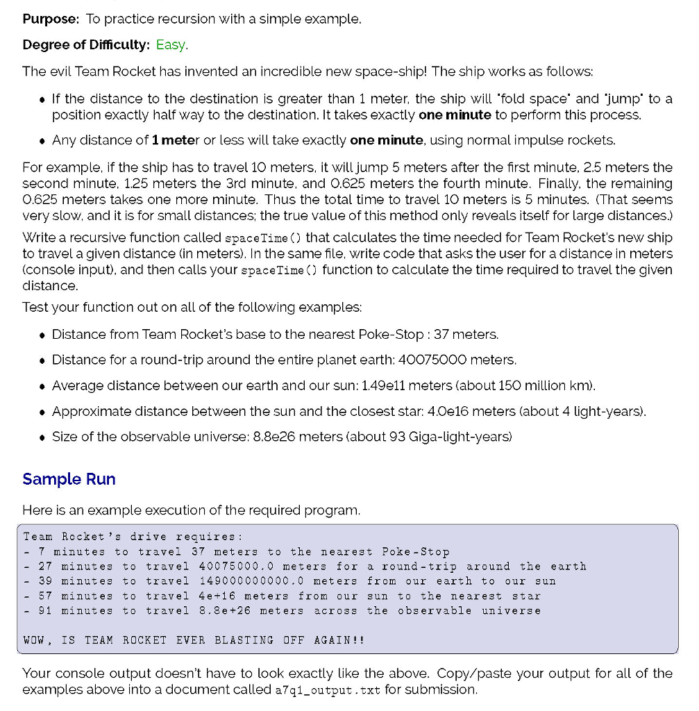 Solved Purpose: To practice recursion with a simple example | Chegg.com