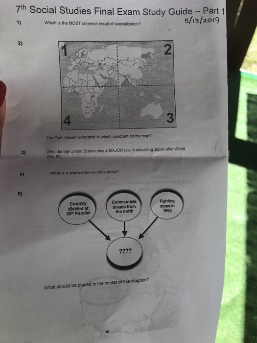 7th Social Studies Final Exam Study Guide-Part 1 | Chegg.com