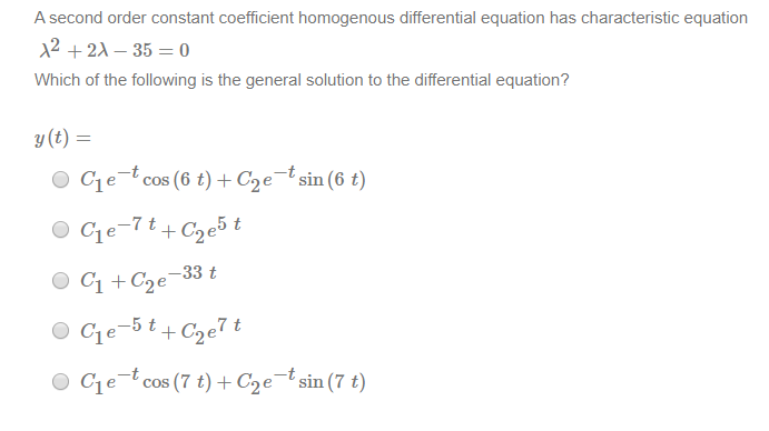 Solved A second order constant coefficient homogenous | Chegg.com