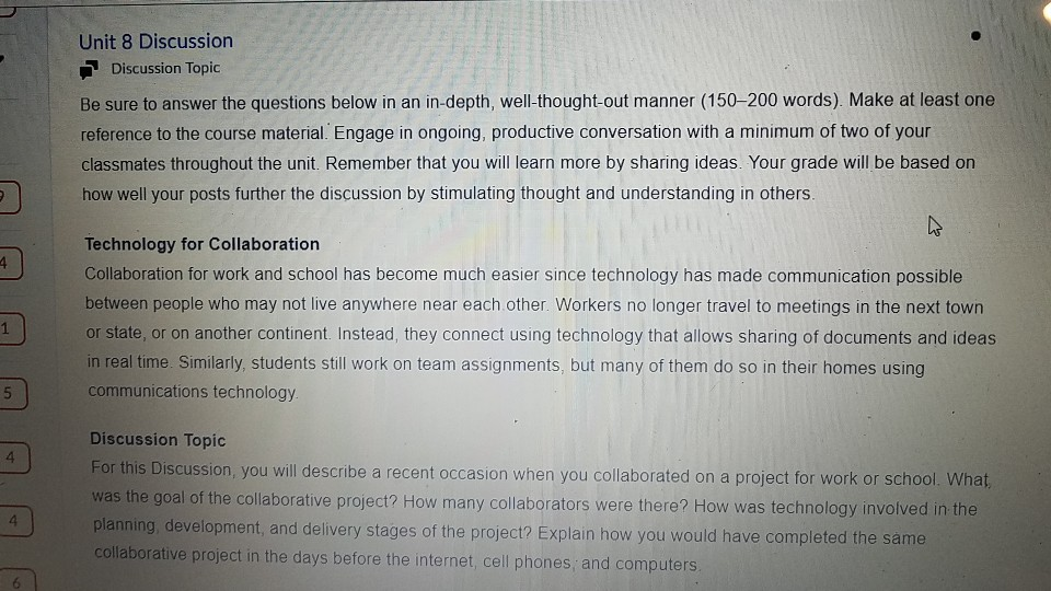 Unit 8 Discussion Discussion Topic Be sure to answer | Chegg.com