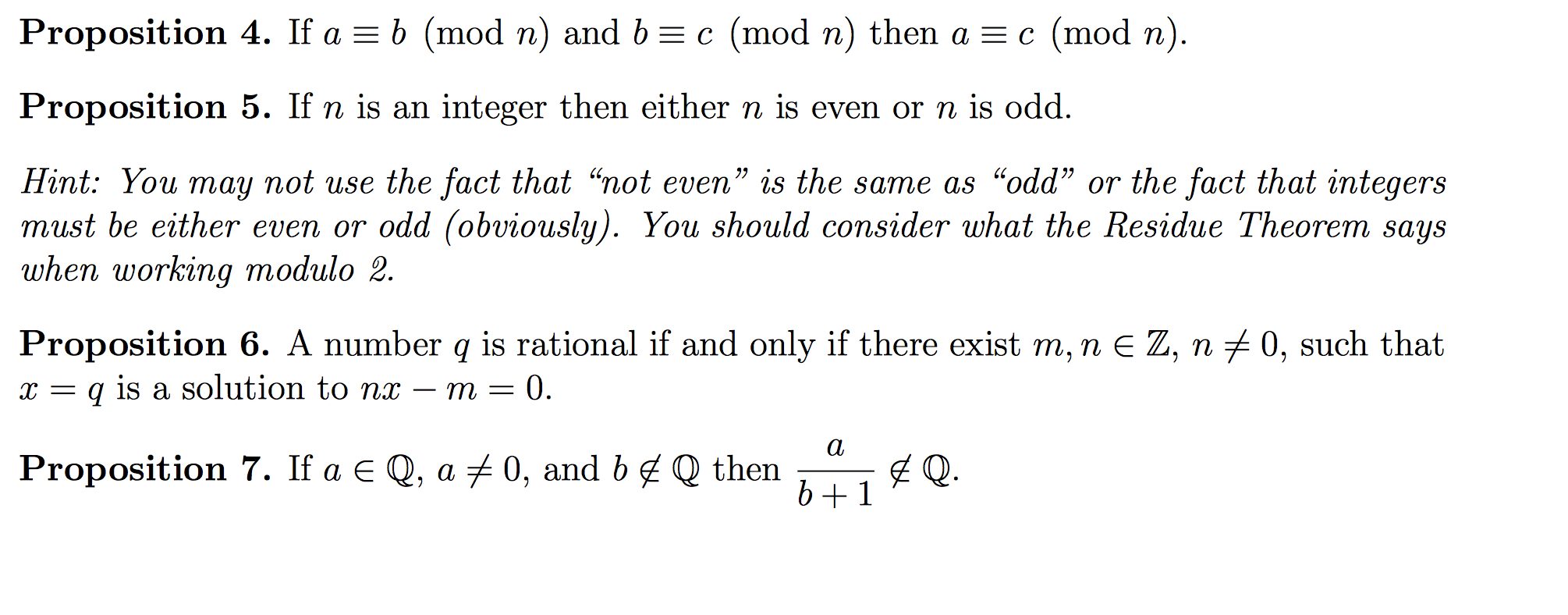 Solved Proposition 4. If a = b (mod n) and b = c (mod n) | Chegg.com