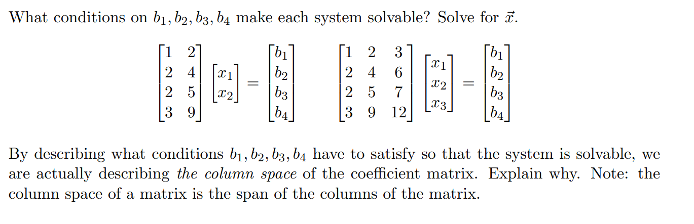 Solved What conditions on b1,b2,b3,b4 make each system | Chegg.com