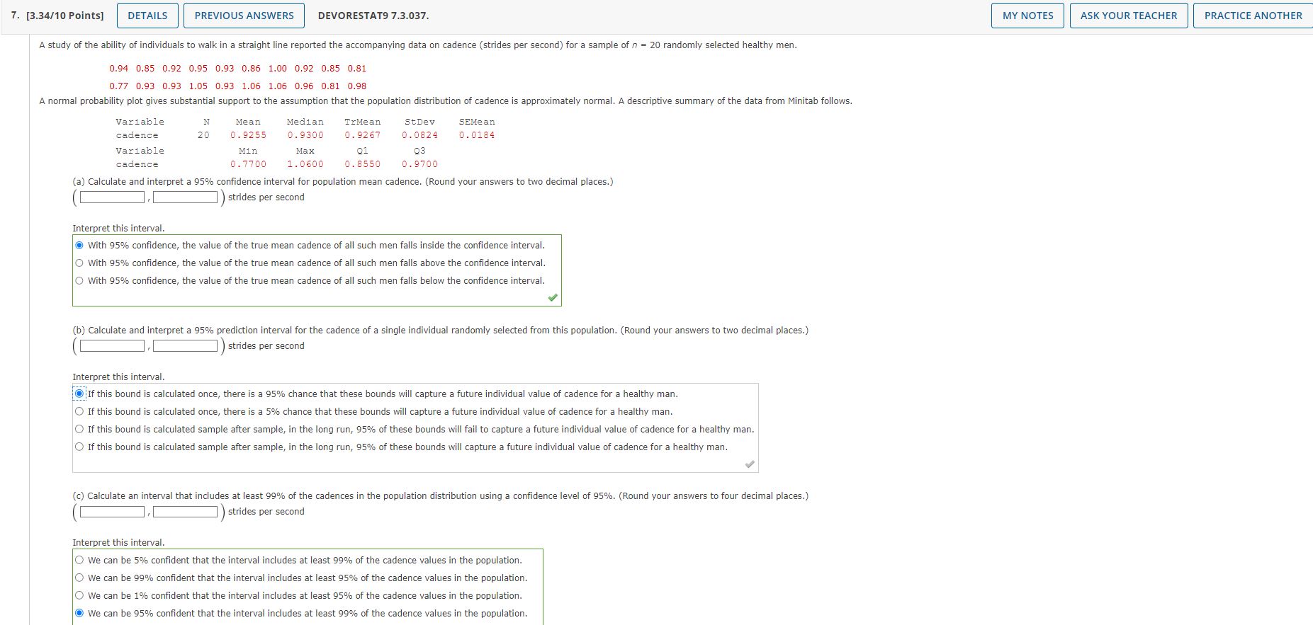 Solved 1/10 Points] DEVORESTAT9 7.3.037. study of the | Chegg.com