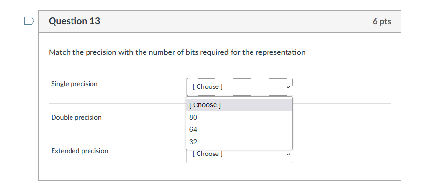 Solved Match The Precision With The Number Of Bits Required 