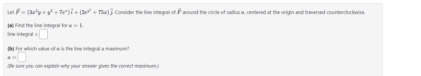 Solved Let vec(F)=(3x2y+y3+7ex)vec(i)+(2ey2+75x)vec(j). | Chegg.com