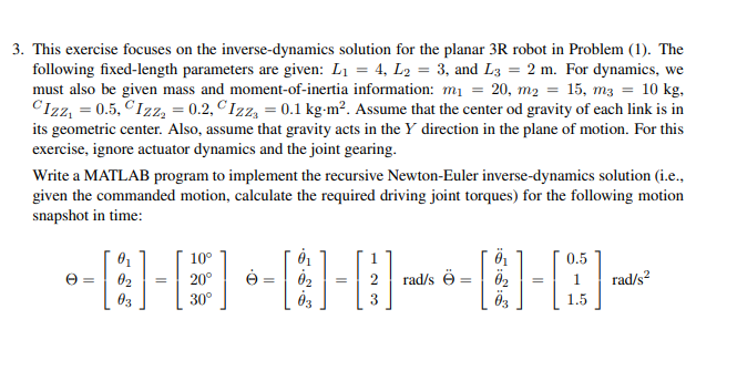 3. This exercise focuses on the inverse-dynamics | Chegg.com