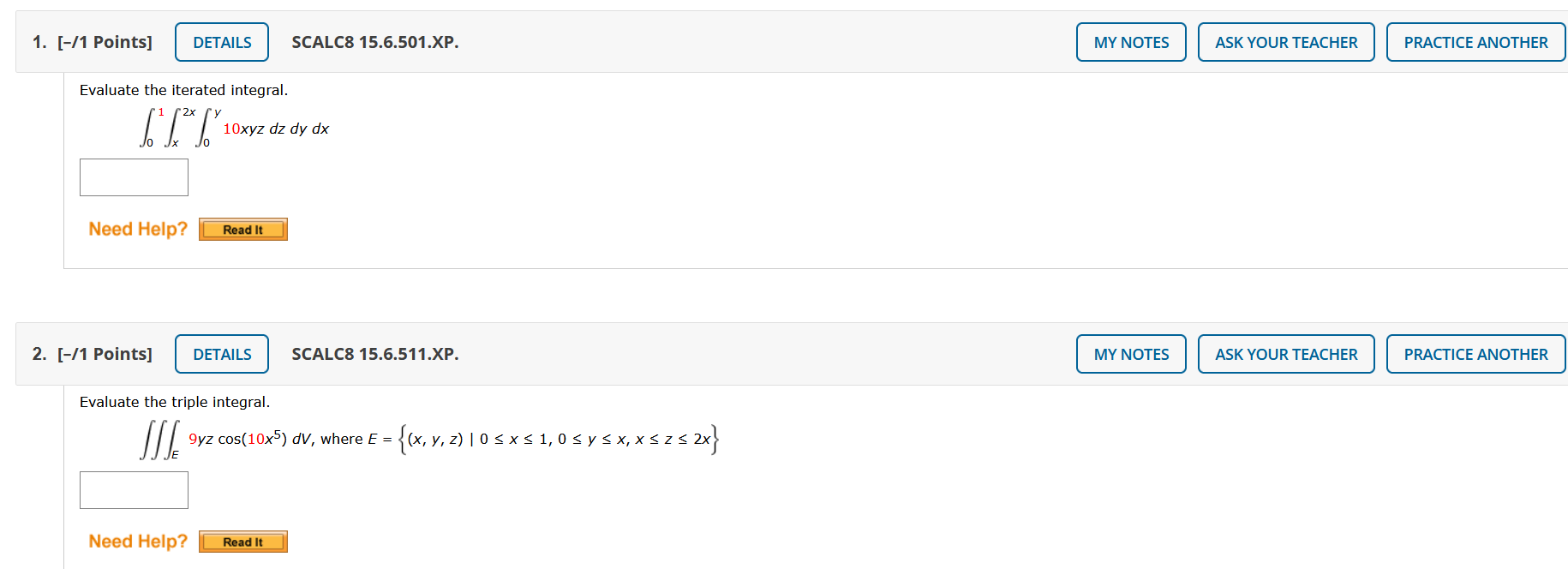 Solved 1. [-/1 Points] DETAILS SCALC8 15.6.501.XP. MY NOTES | Chegg.com