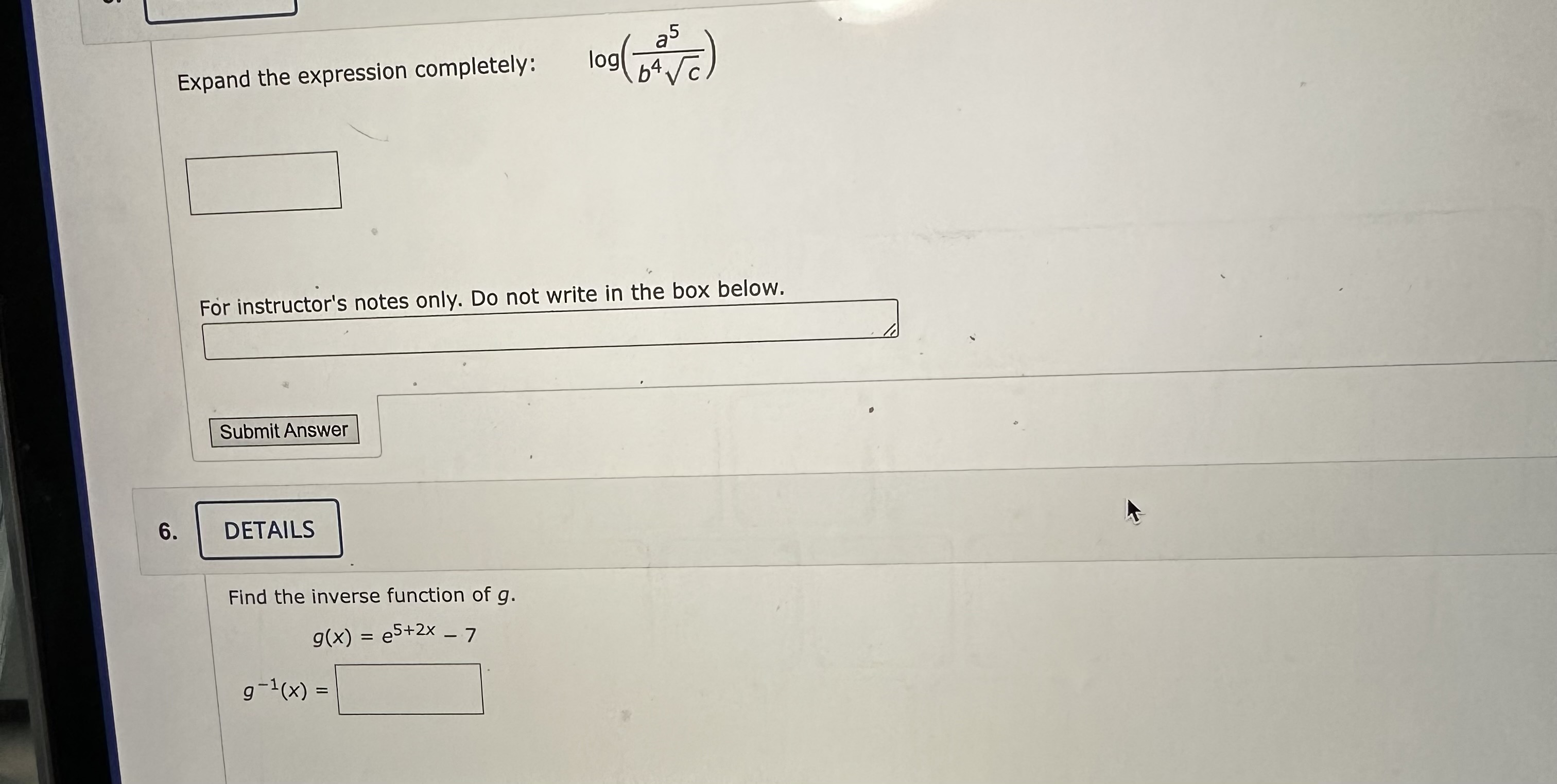 Expand the expression completely: log(b4ca5) For | Chegg.com