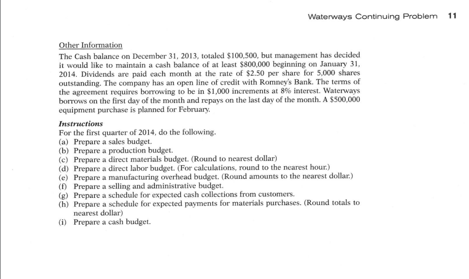 Solved Chapter 9 Waterways Continuing Problem Waterway | Chegg.com